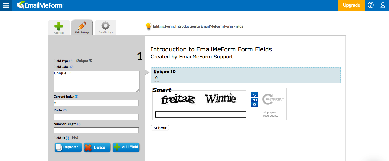 Advanced Fields - Unique ID – Help and Support Knowledge Base - EmailMeForm